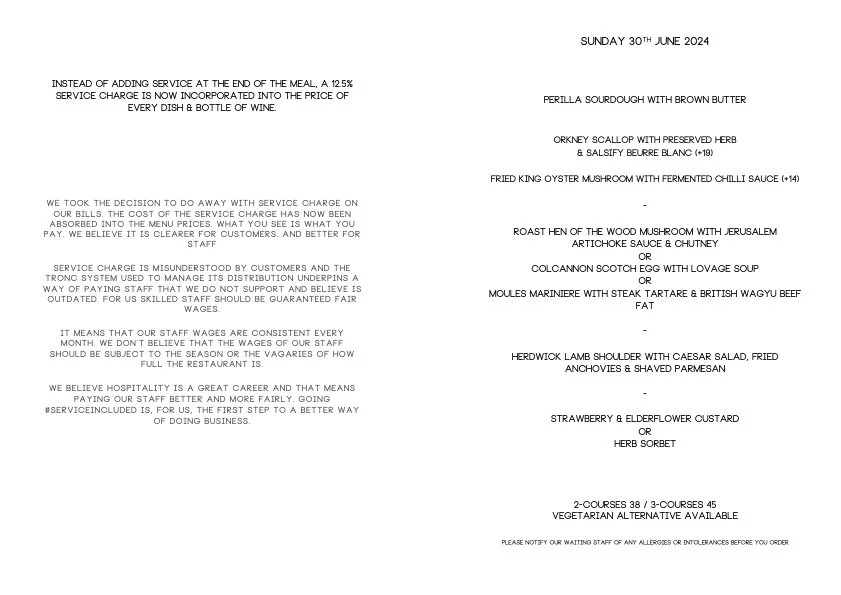 MENUS — Perilla Dining