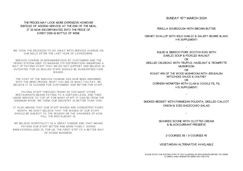 MENUS — Perilla Dining