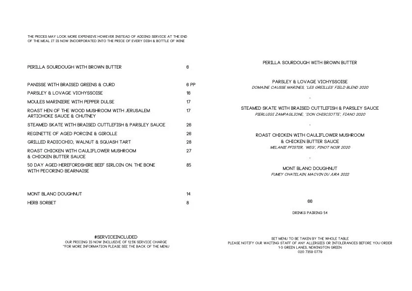 MENUS — Perilla Dining