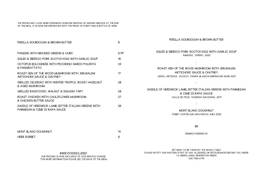 MENUS — Perilla Dining