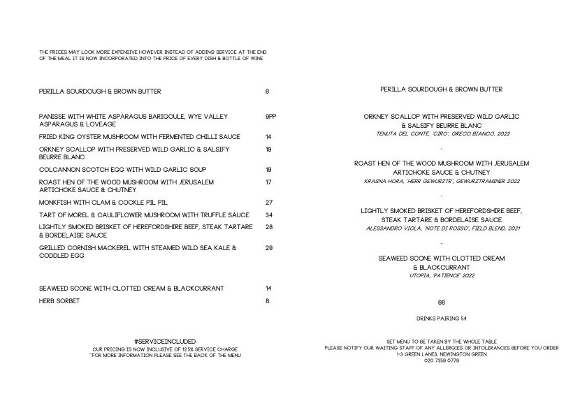 MENUS — Perilla Dining