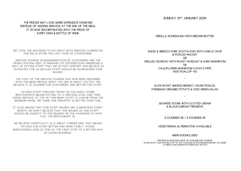 MENUS — Perilla Dining