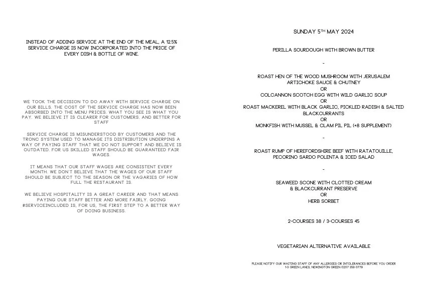 MENUS — Perilla Dining