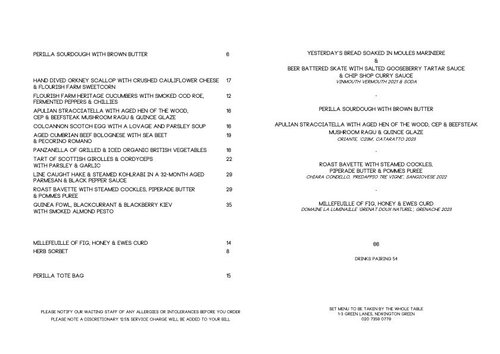 MENUS — Perilla Dining