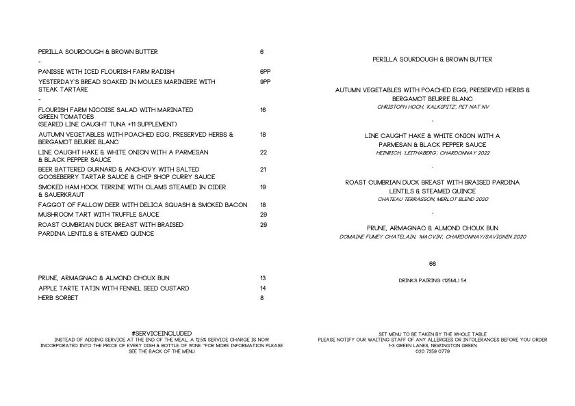 MENUS — Perilla Dining