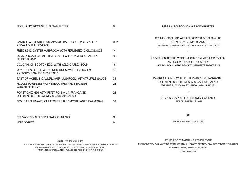 MENUS — Perilla Dining