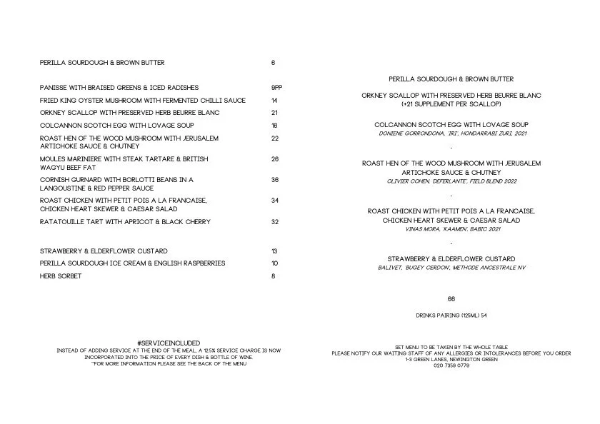 MENUS — Perilla Dining