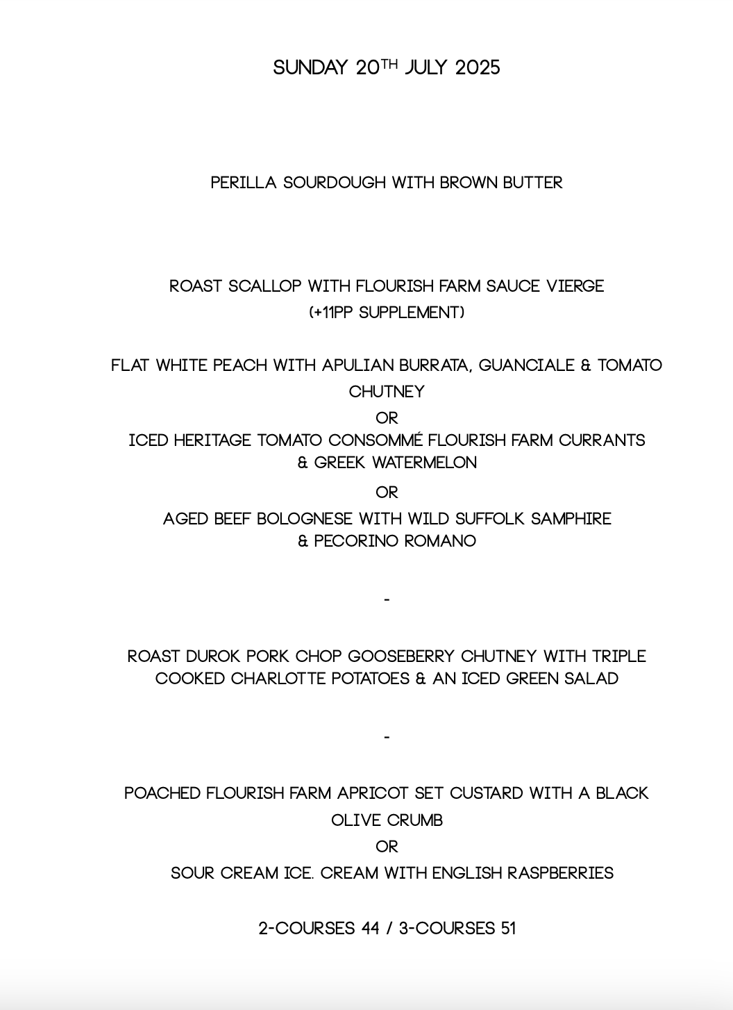 MENUS — Perilla Dining