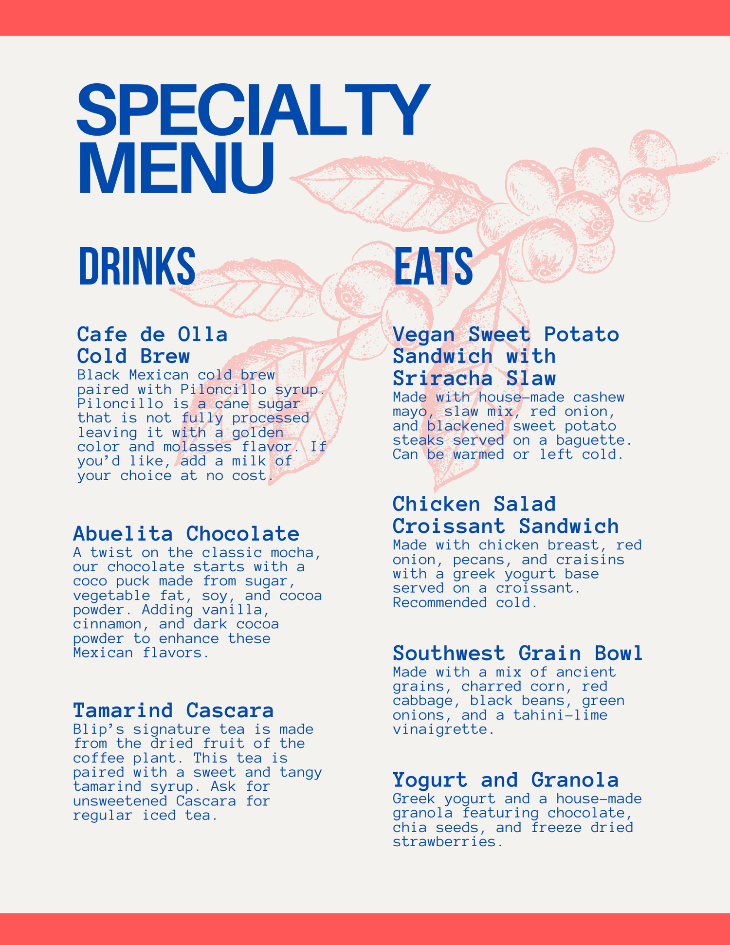 Café Menu — Blip Roasters