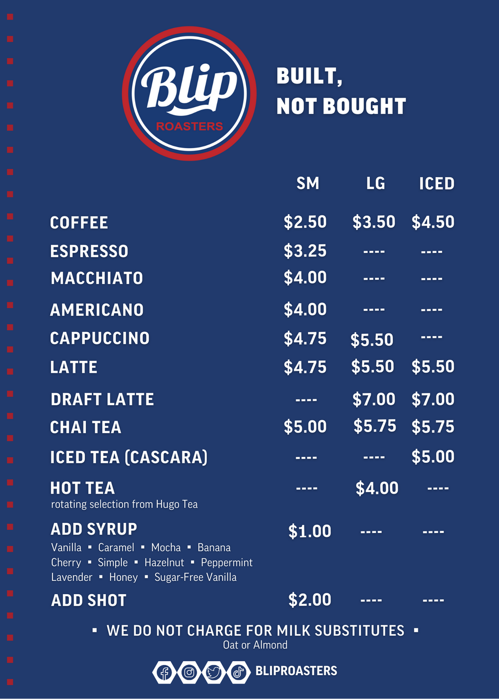 Café Menu — Blip Roasters