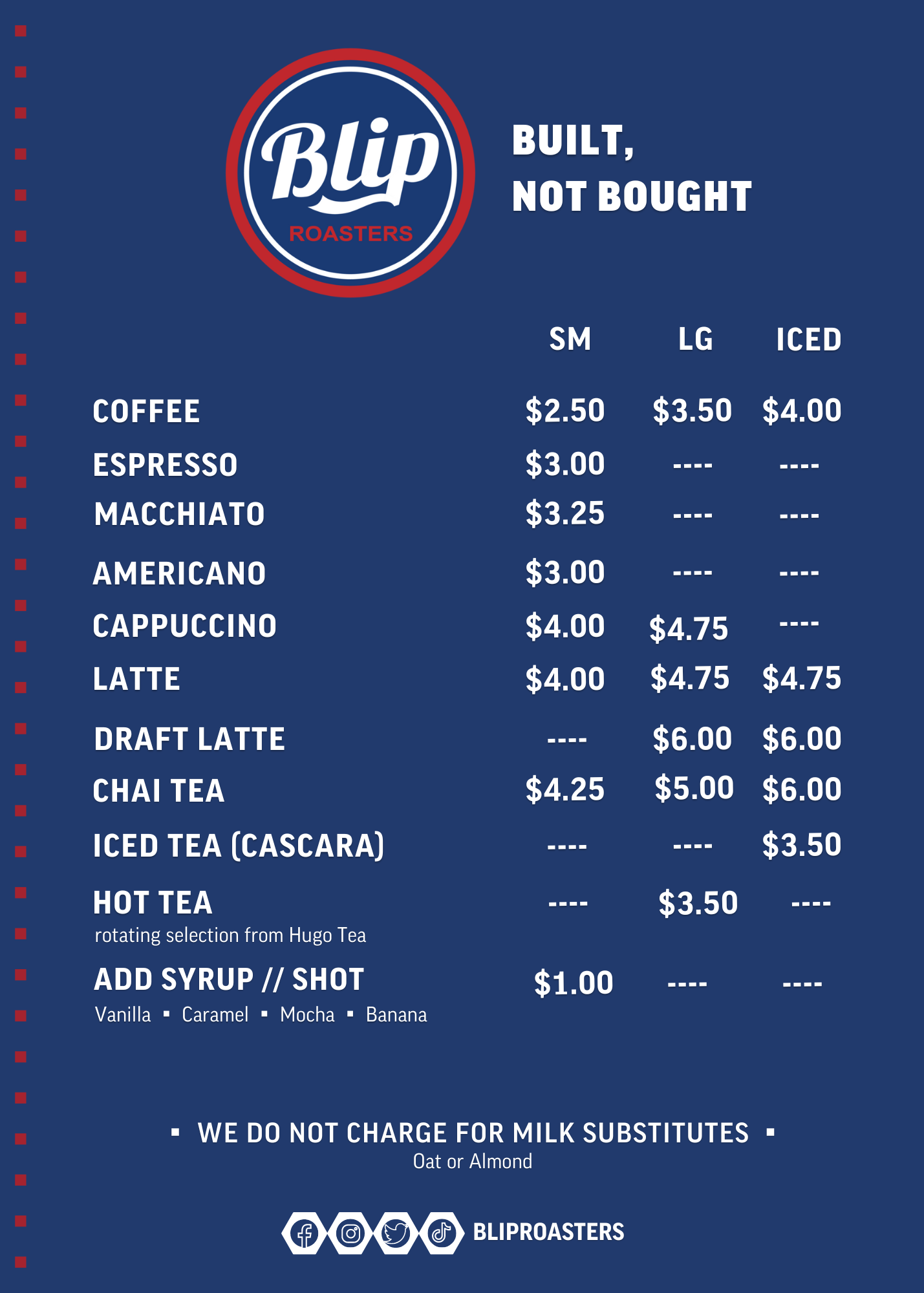 Café Menu — Blip Roasters
