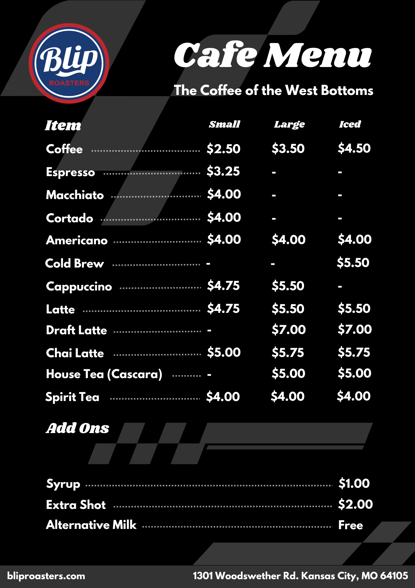 Café Menu — Blip Roasters