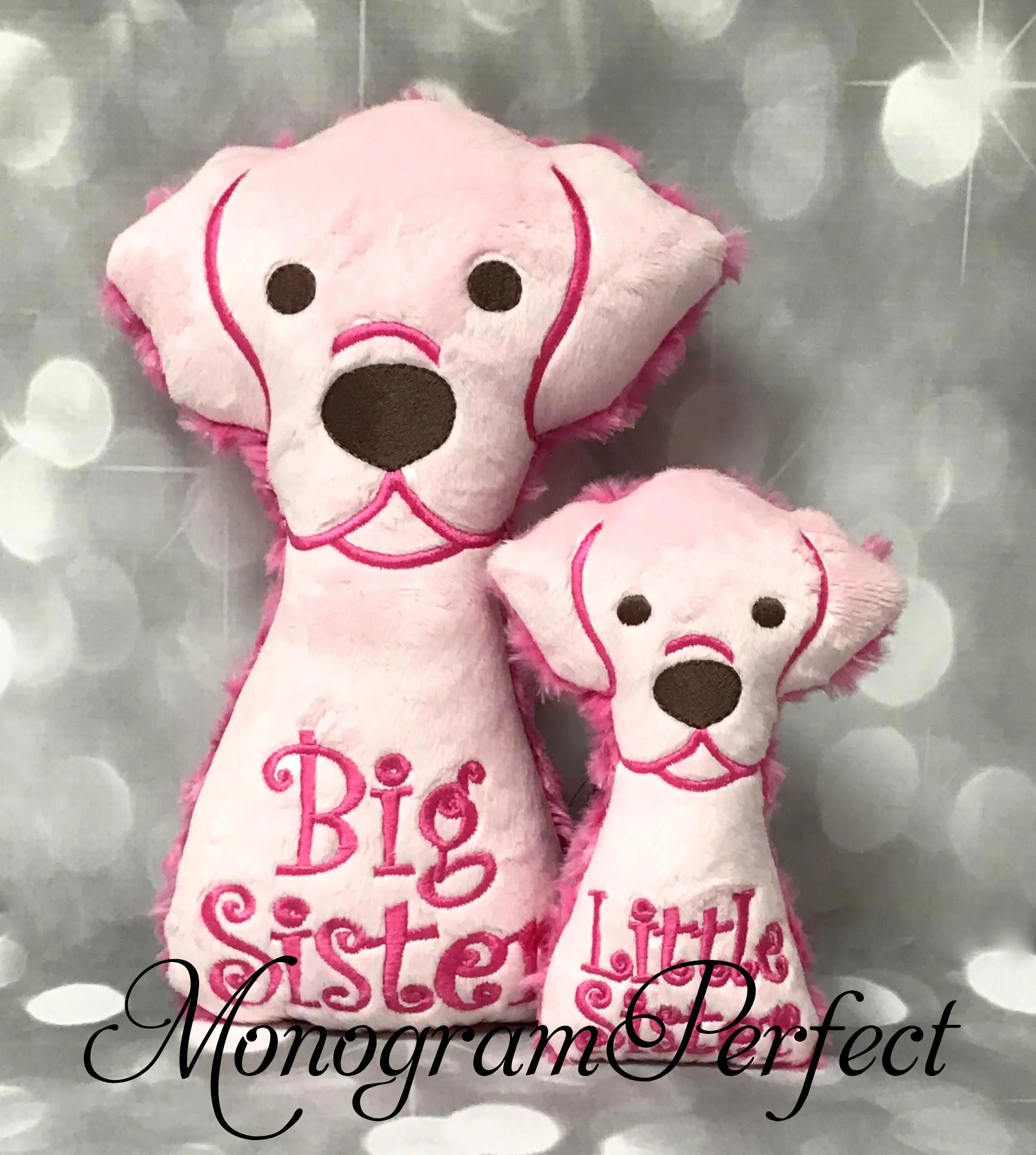 Big Sister / Little Sister Puppy Dog Doll and Rattle Set — MonogramPerfect