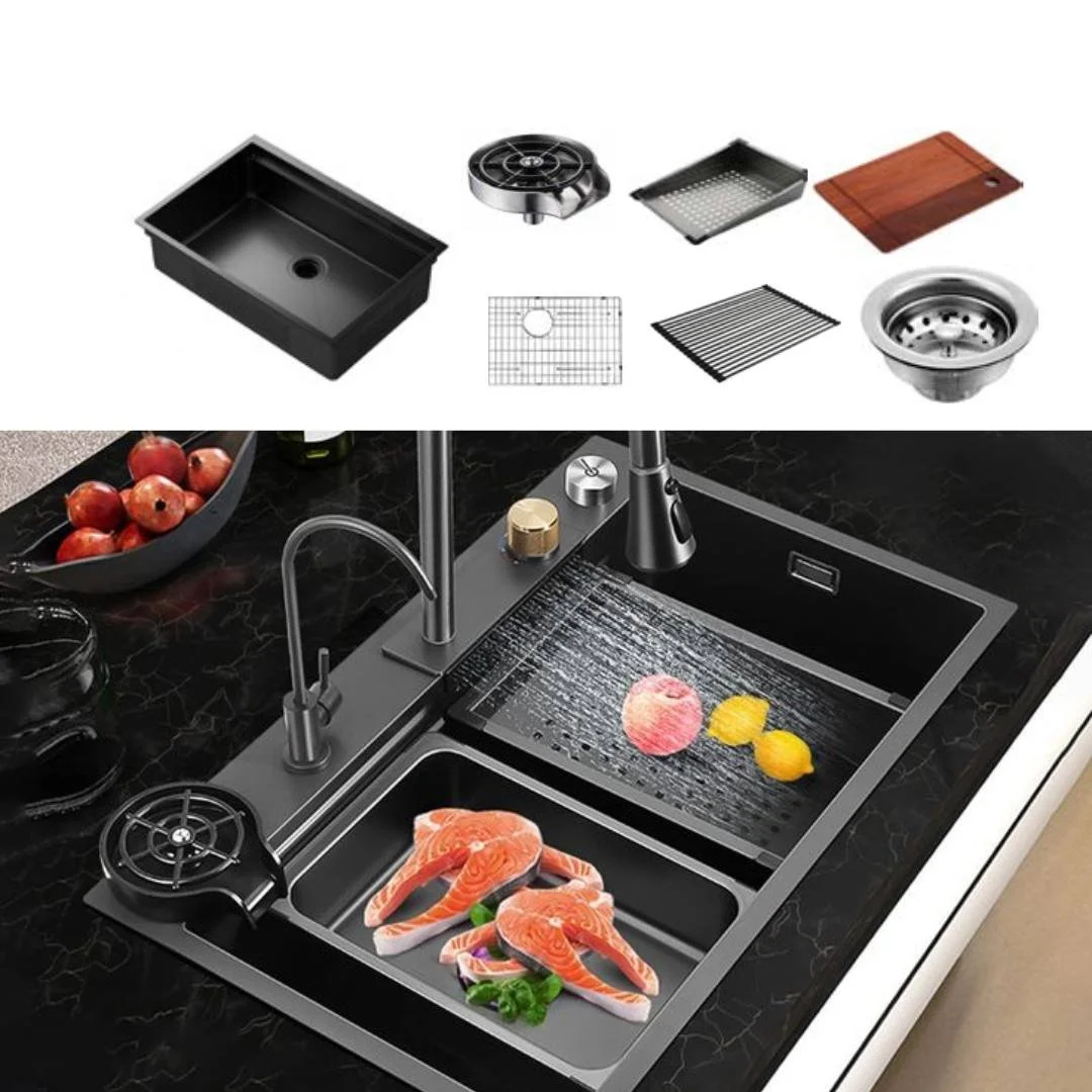 Workstation Waterfall Undermount Handmade Kitchen Sink . Round corner ...