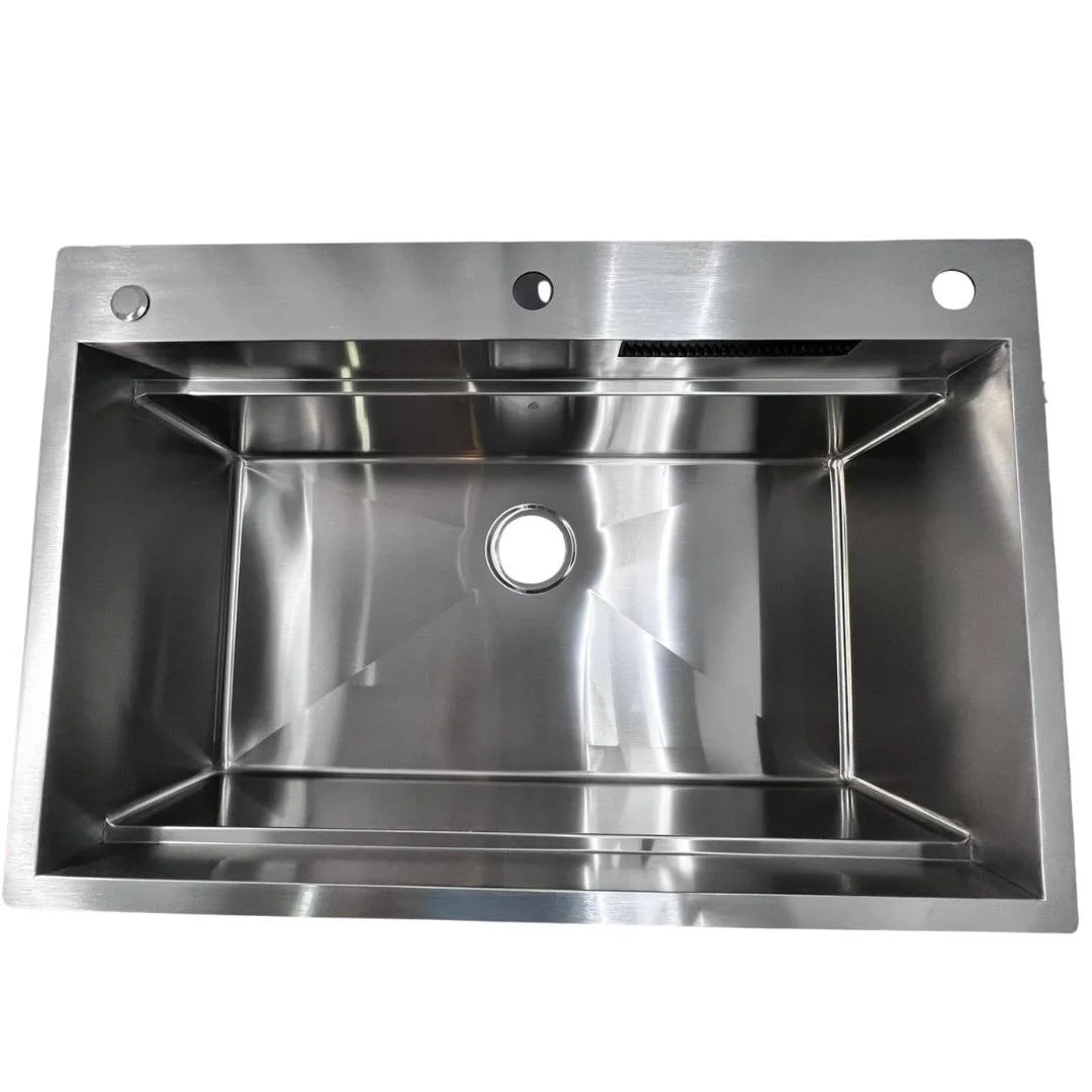 Workstation Waterfall Drop-in Handmade Kitchen Sink . Round corner ...