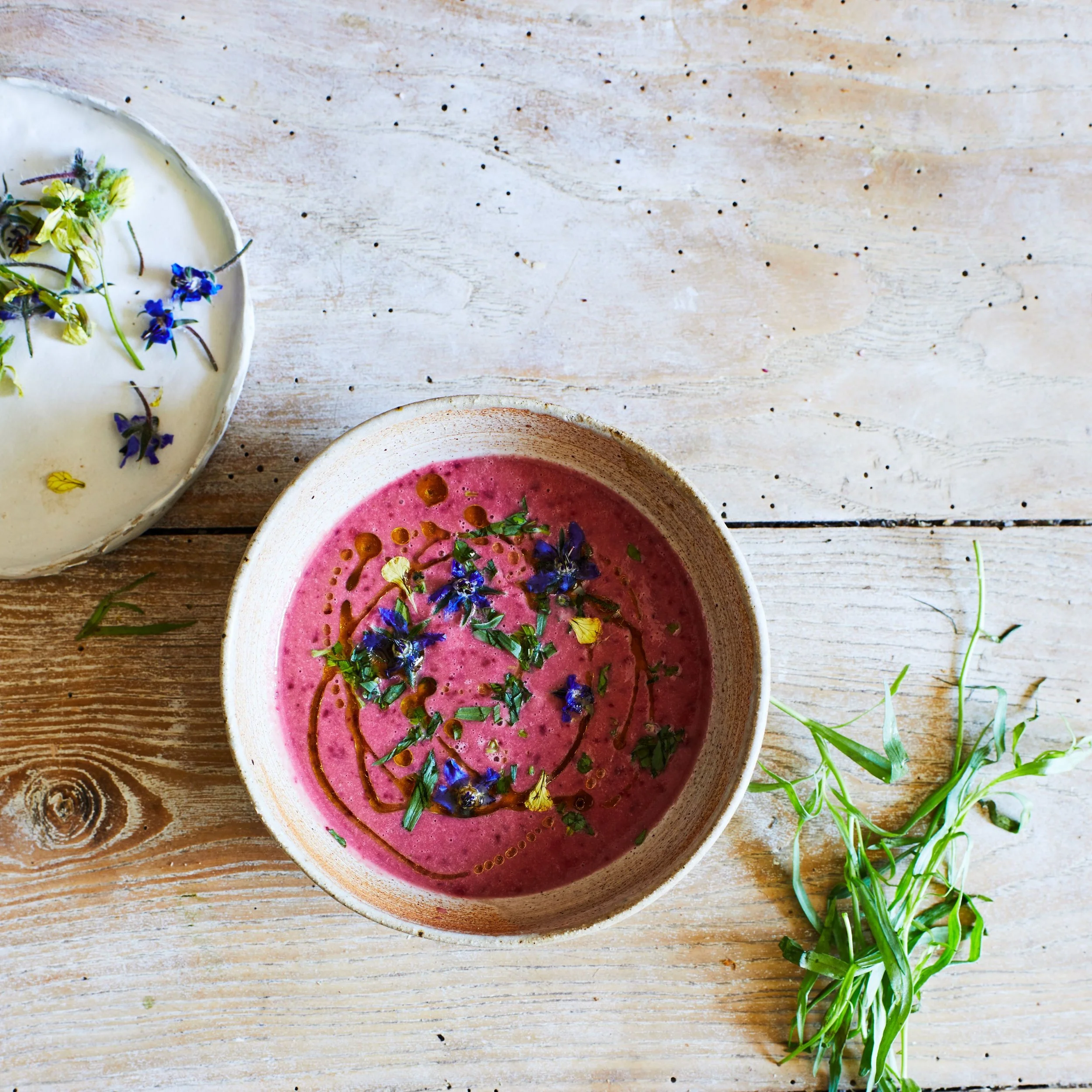 Recipe | Cherry Gazpacho with Tarragon Oil & Borage Flowers | The ...