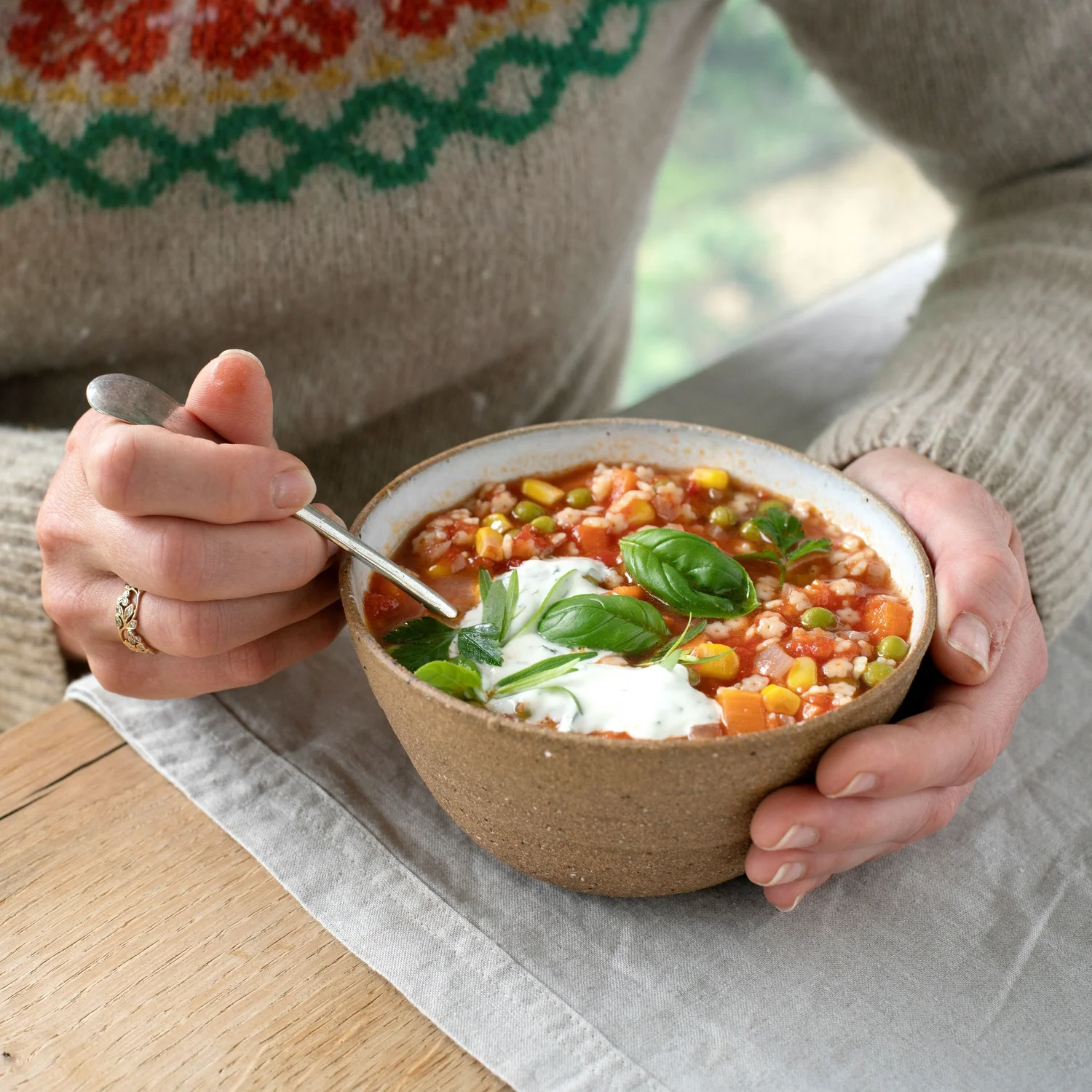 Recipe | Rainbow Minestrone Soup with Basil Mayo Topping | The Simple ...