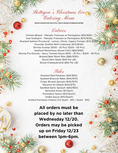 Christmas Eve Catering Menu 2023 — Bottagra