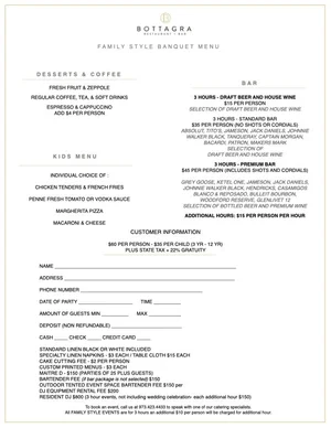 FAMILY STYLE banquet MENU — Bottagra