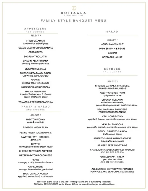 FAMILY STYLE banquet MENU — Bottagra