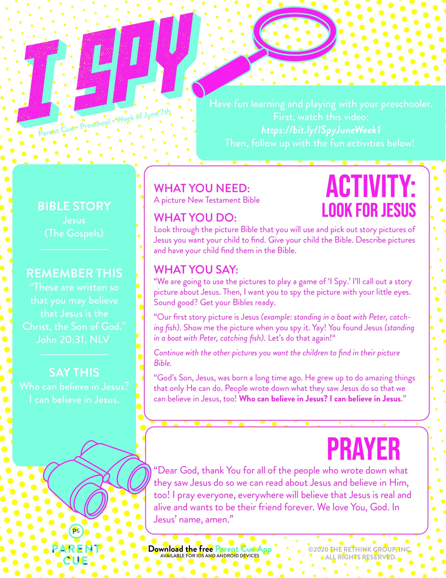 June 7 Preschool Materials — Bethel Worship Center