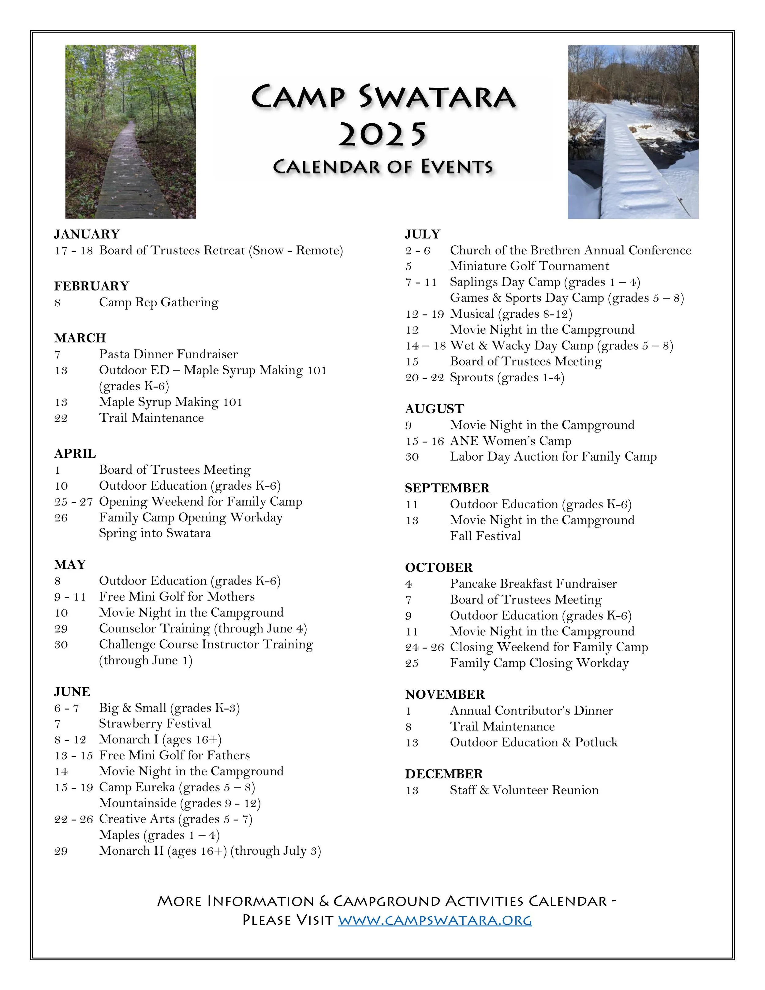 Calendar of Events — Camp Swatara