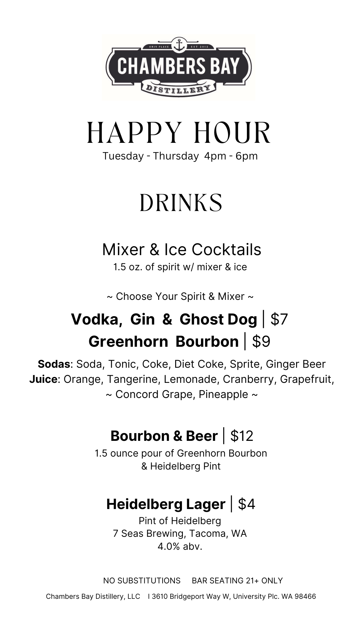 Town Center Tasting Room — Chambers Bay Distillery — Land Crafted ...