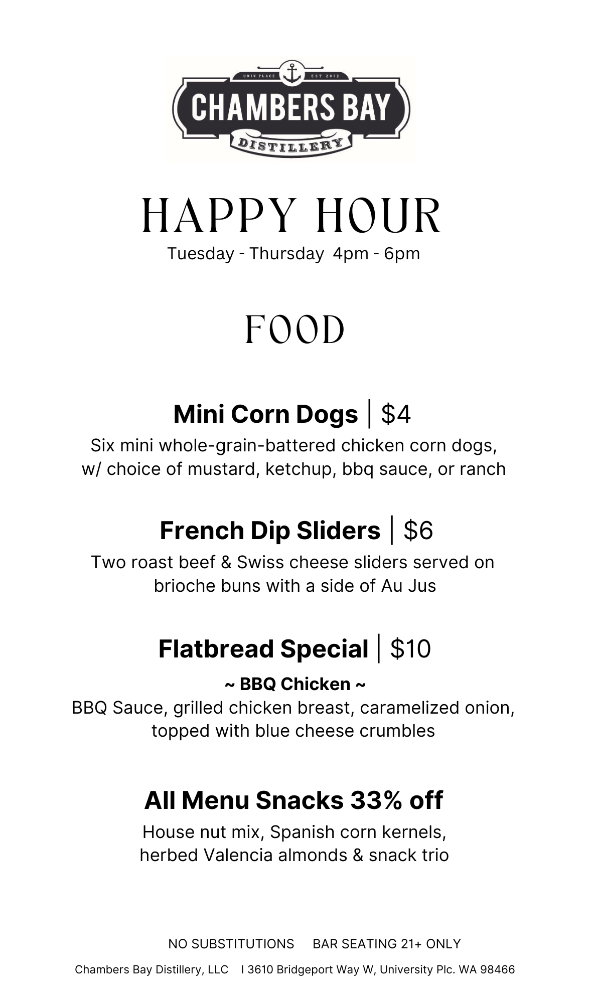 Town Center Tasting Room — Chambers Bay Distillery — Land Crafted ...