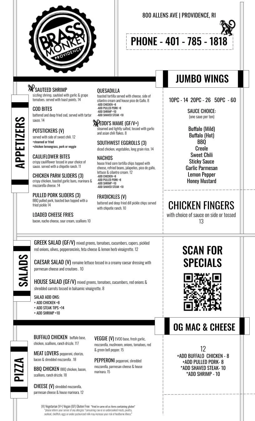 Menu — Brass Monkey
