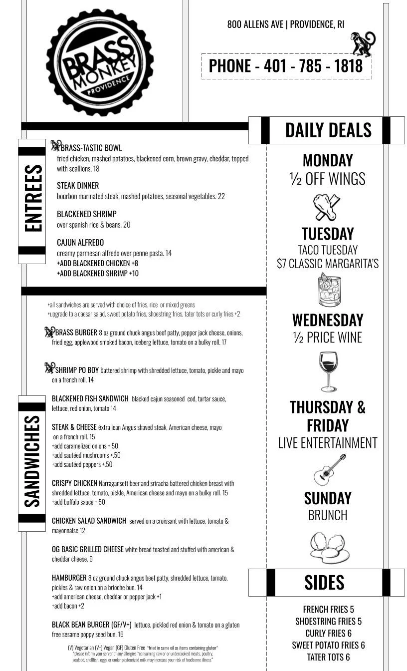 Menu — Brass Monkey