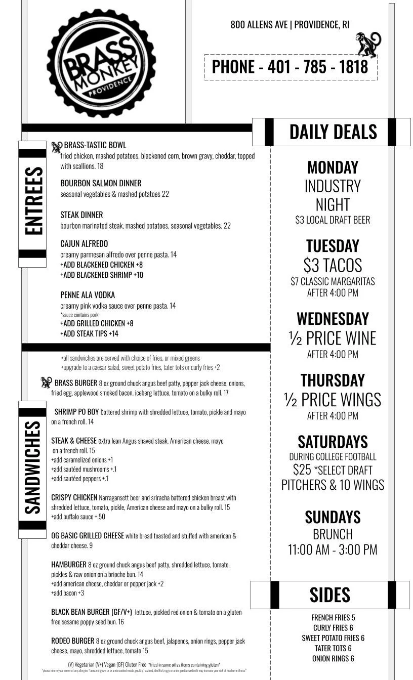 Menu — Brass Monkey