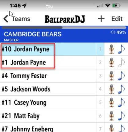 Multiple Numbers Same player — BallparkDJ