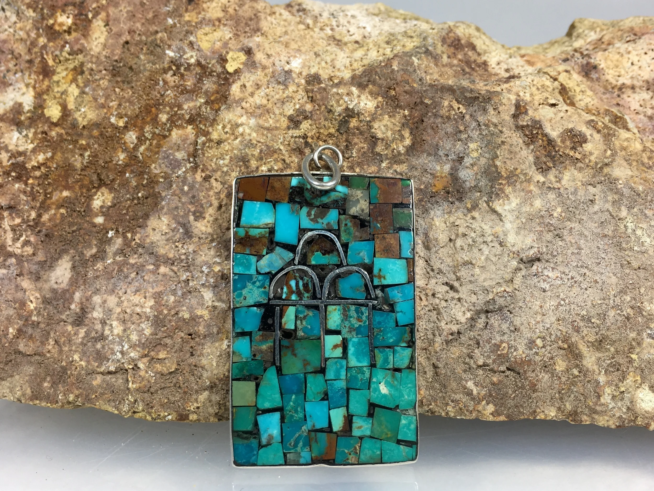 Cerrillos Turquoise Turquoise Rain Cloud Mosaic Overlay Pendant by ...