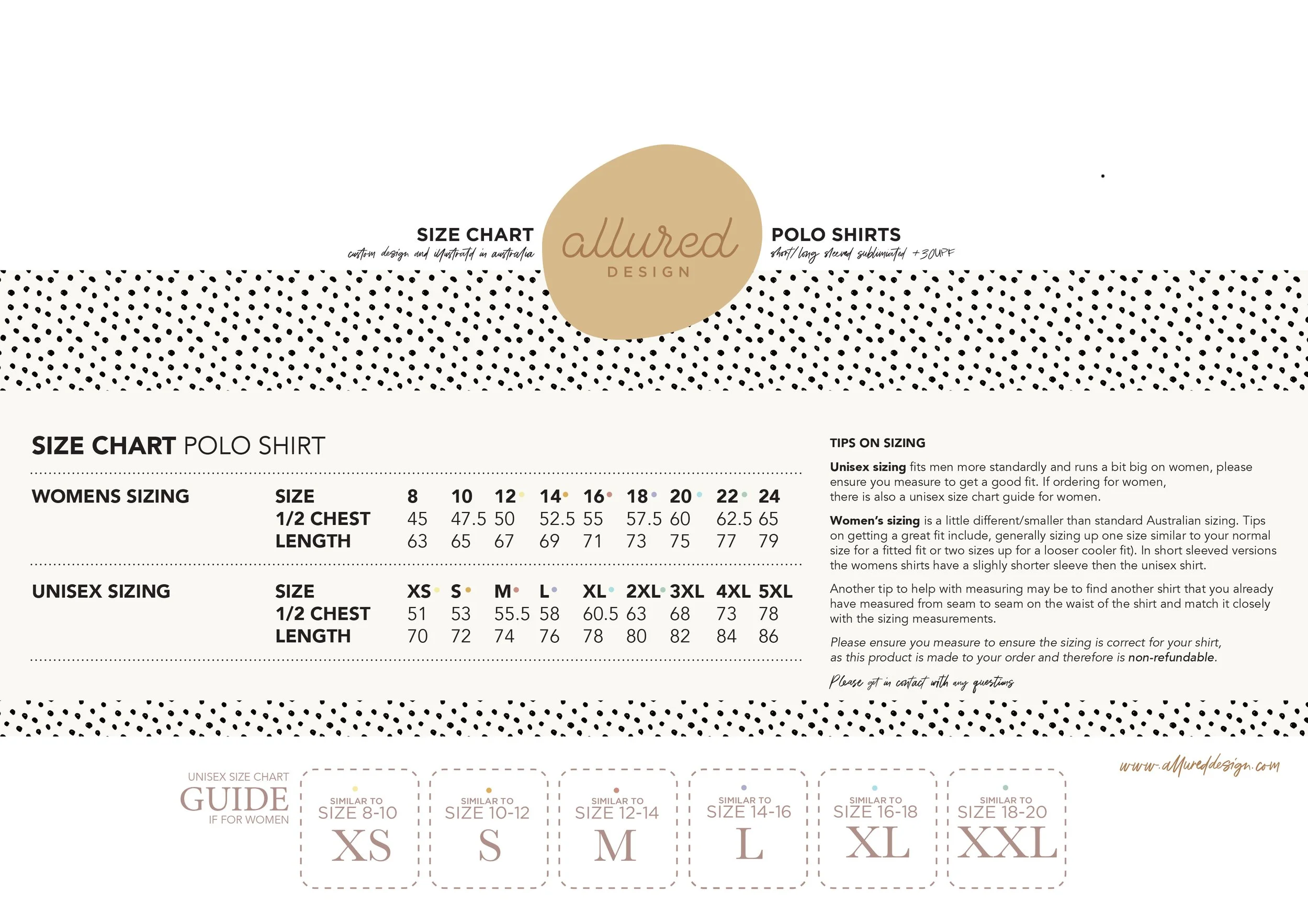 SIZE CHART — allured design