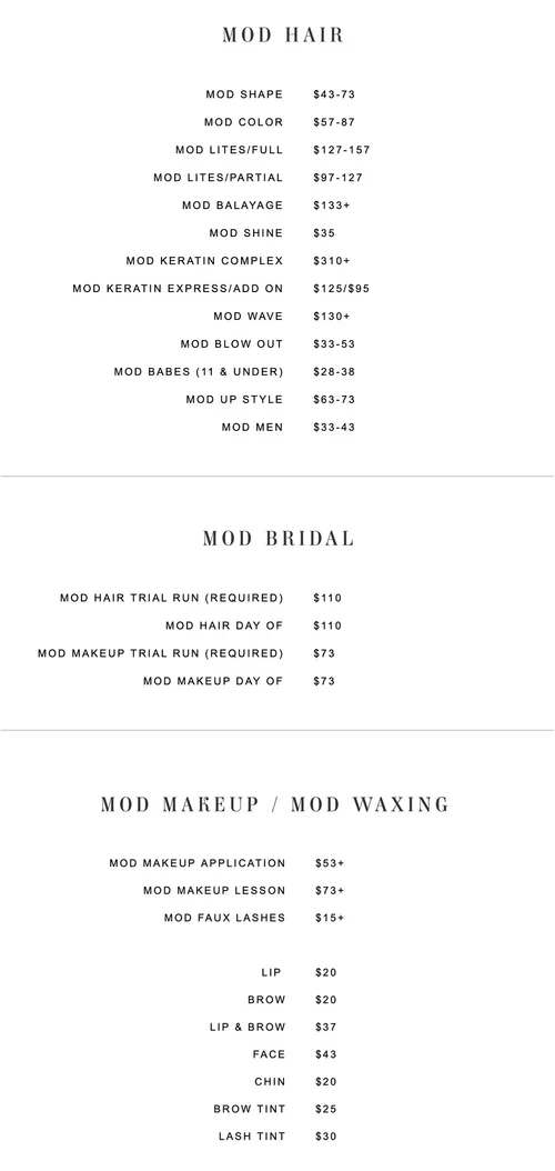 Hair salon, spa services, nails, massages, facialMENU —MOD BEAUTE ...