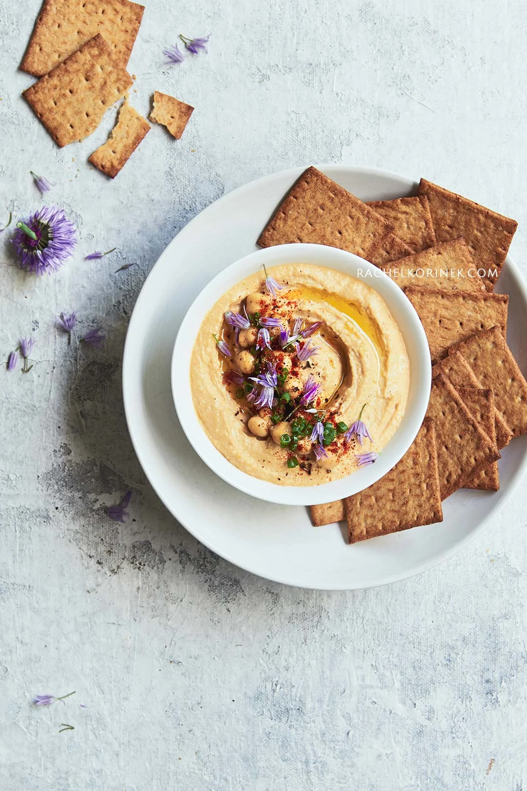 Spring Hummus With Chive Flowers — RACHEL KORINEK