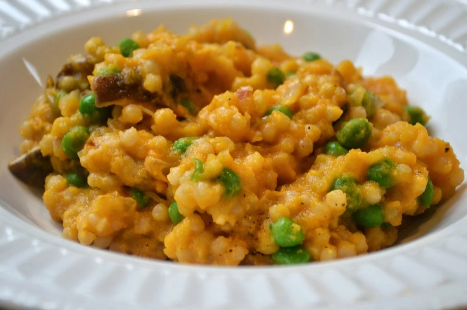 Sara's Israeli Couscous with Mushrooms, Peas and Sweet Potato Sauce ...