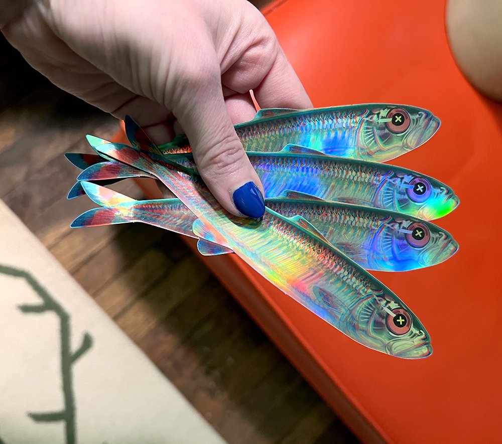 Holographic Glitch Fish Sticker — Feralcatbox