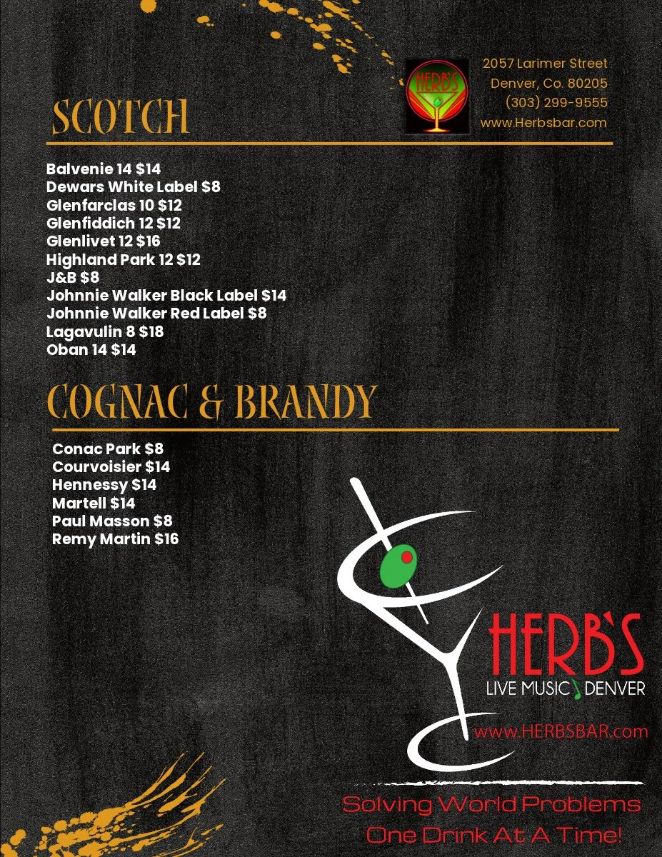Alcohol List & Snack Menu — Welcome to Herb's