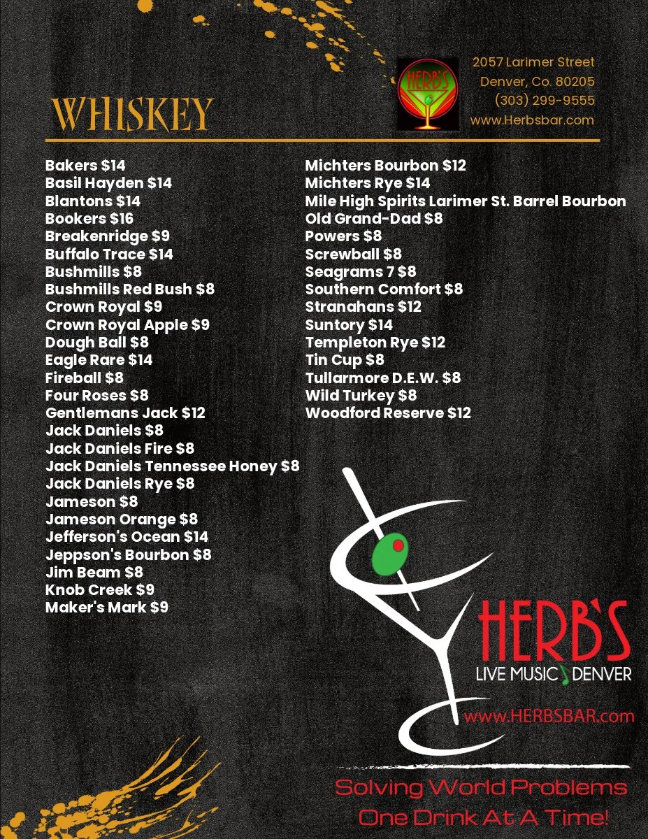 Alcohol List & Snack Menu — Welcome to Herb's