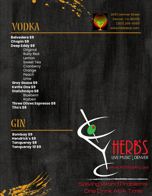 Alcohol List & Snack Menu — Welcome to Herb's