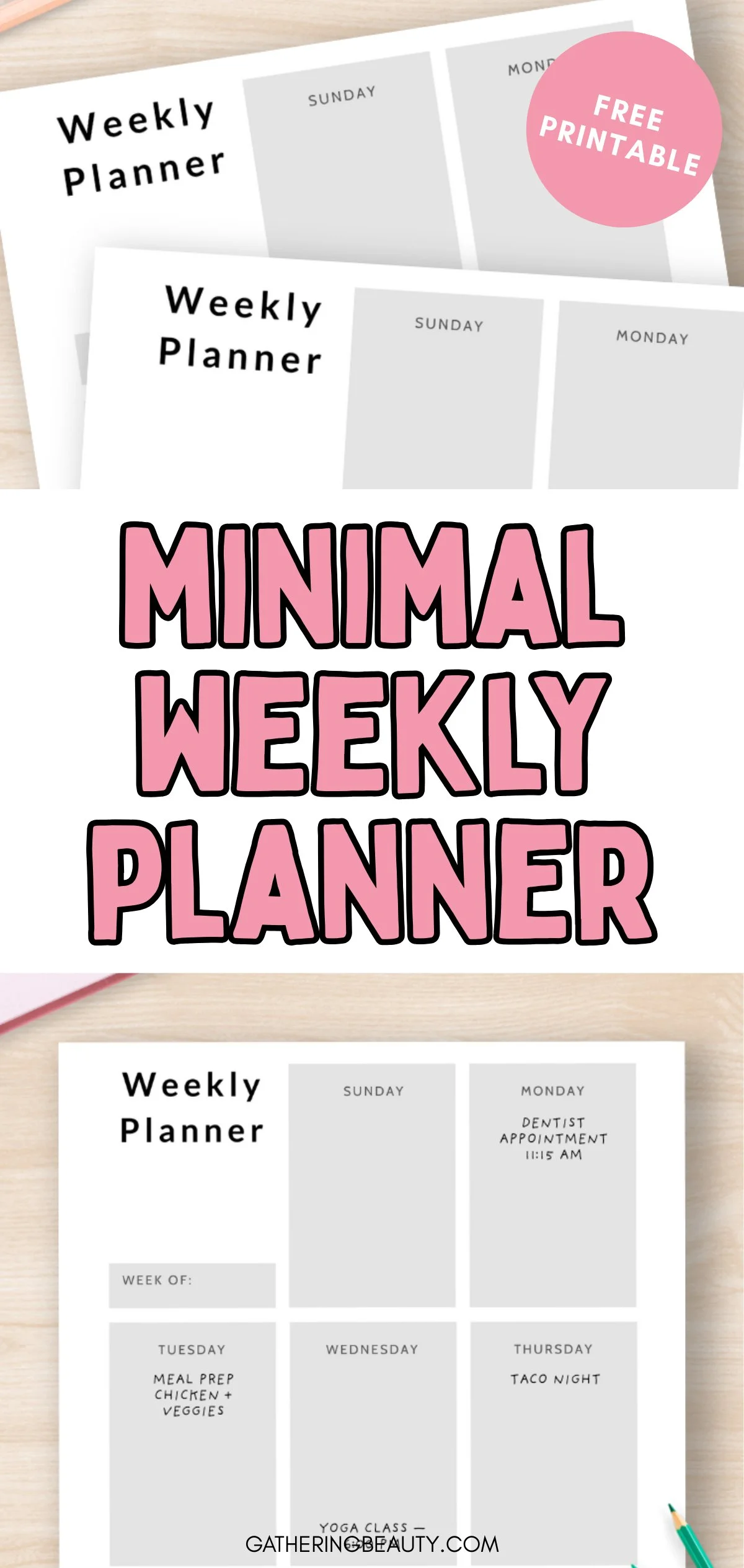 Minimalist Weekly Planner - Free Printable — Gathering Beauty