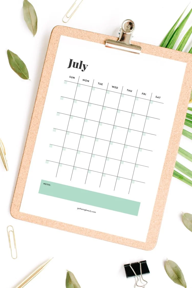 Undated Monthly Calendar - Free Printable — Gathering Beauty
