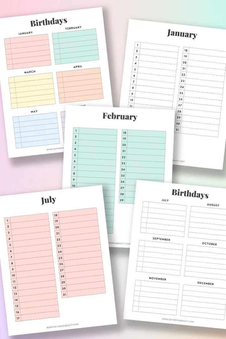 Birthday Calendar Tracker - Free Printable — Gathering Beauty
