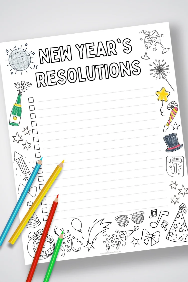 Free New Year's Resolutions Printable To Colour — Gathering Beauty