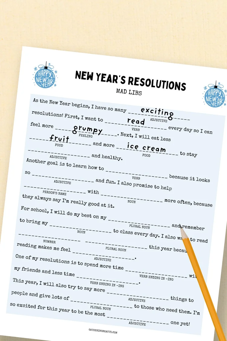 Free Printable New Years Eve Mad Libs — Gathering Beauty
