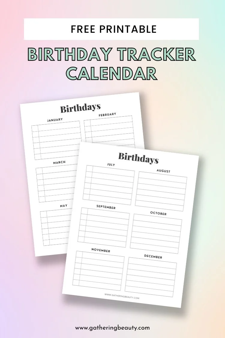 Birthday Calendar Tracker - Free Printable — Gathering Beauty