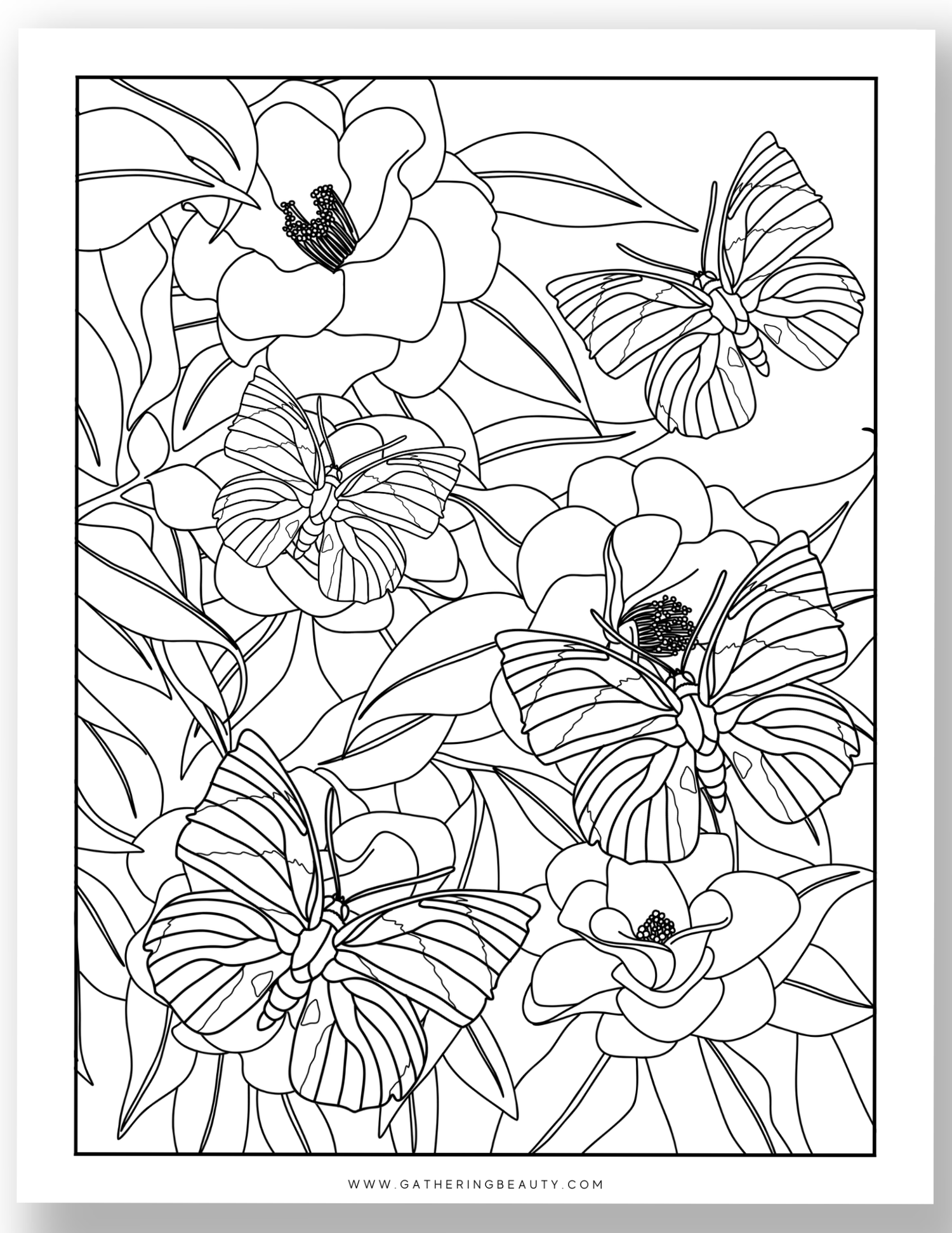 Butterfly And Flowers Colouring Pages - Free Printable — Gathering Beauty