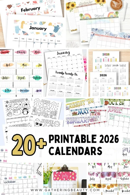 Free Printable 2026 Calendars — Gathering Beauty
