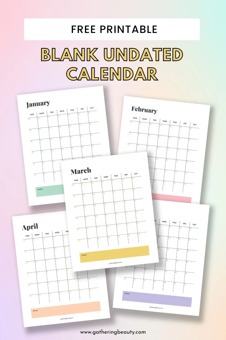 Undated Monthly Calendar - Free Printable — Gathering Beauty